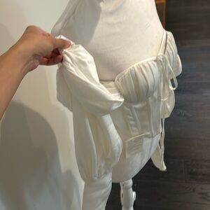 Miss Circle | Tops | Miss Circle White Long Sleeve Textured Corset Top ...
